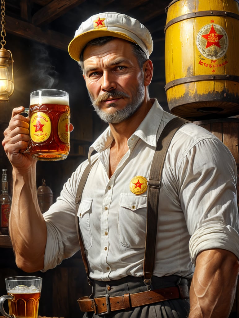 Premium Free ai Images | poster soviet man in white shirt and cap holds ...