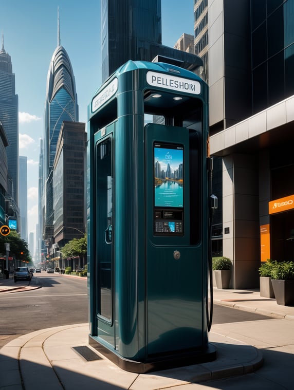 Premium Free ai Images | sleek state of the art telephone booth with ...
