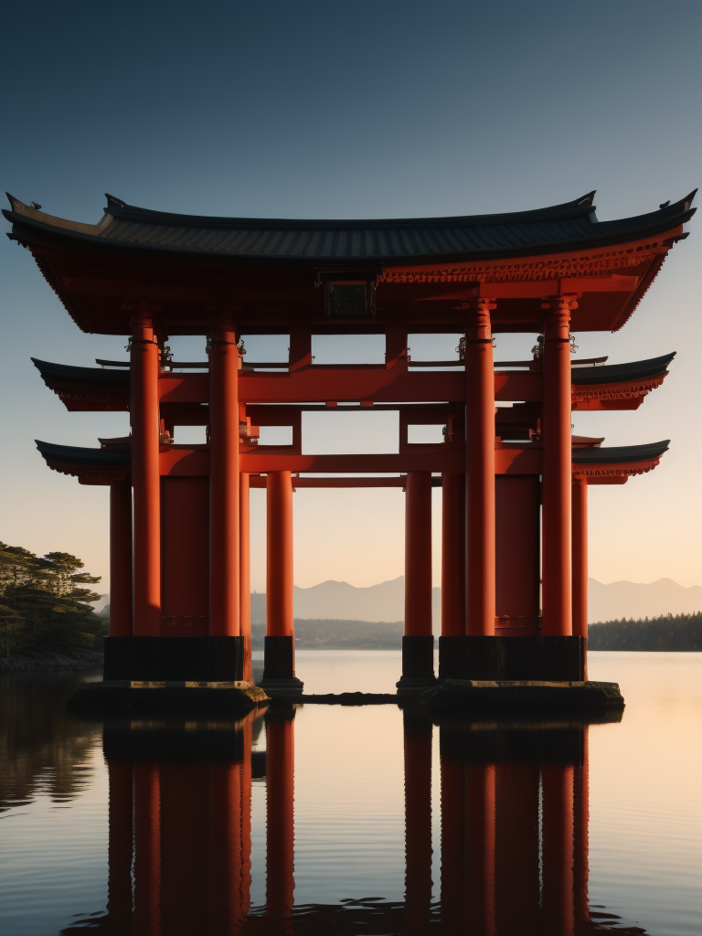 Premium Free ai Images | red torii gate in middle of lake dense forest ...