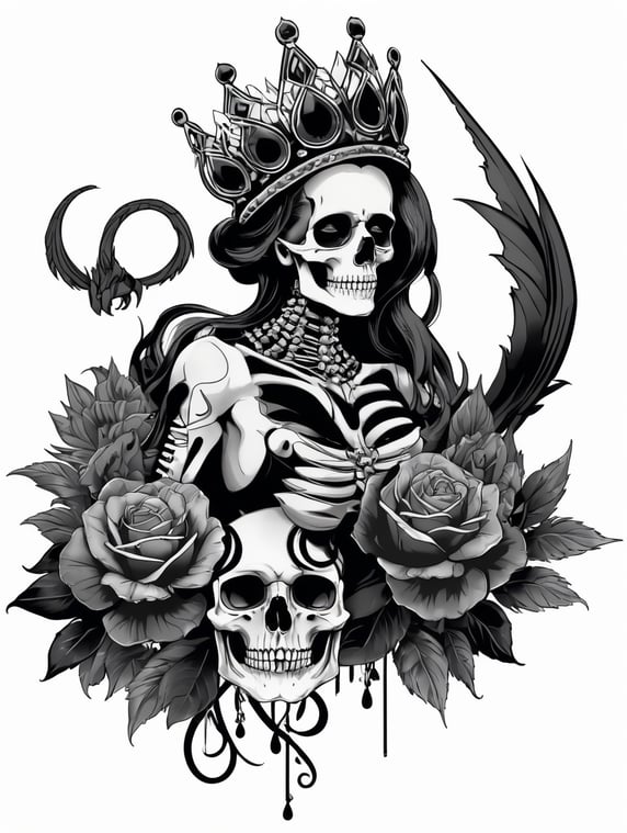 Premium Free ai Images | vector art of queen skeleton tattoo