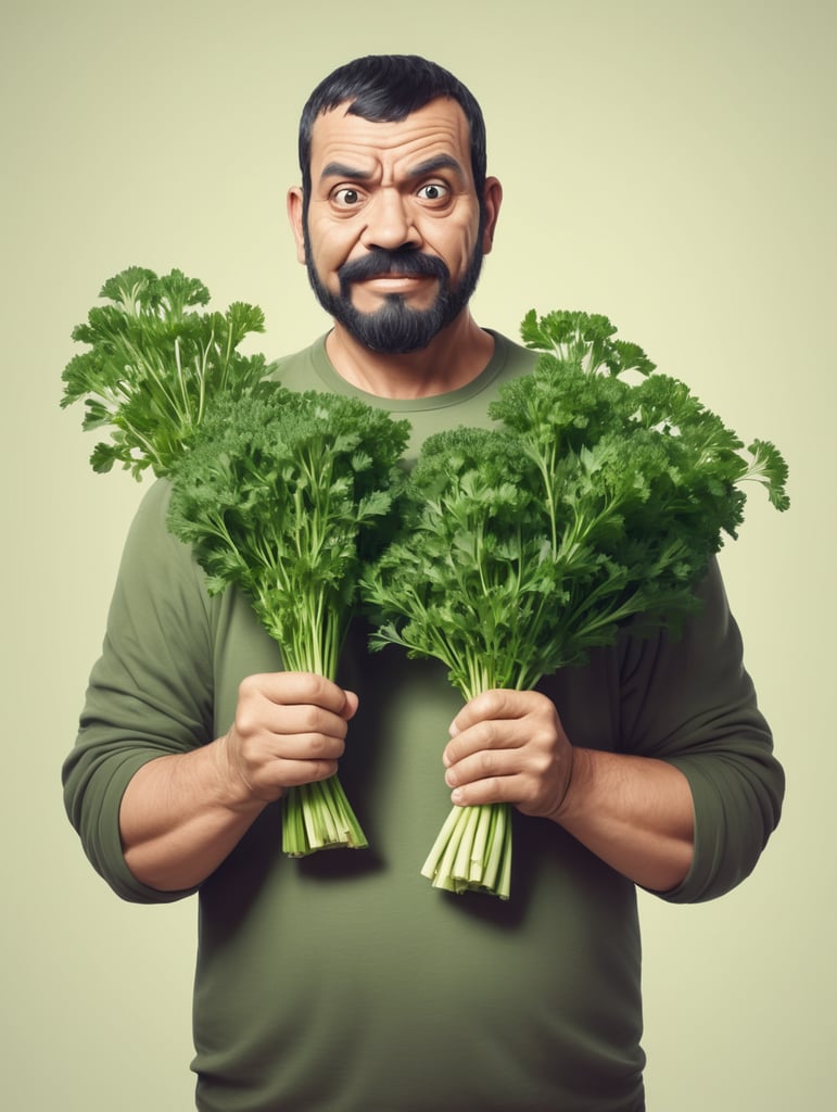 Premium Free ai Images | ugly man with parsley in his hand cartoon style