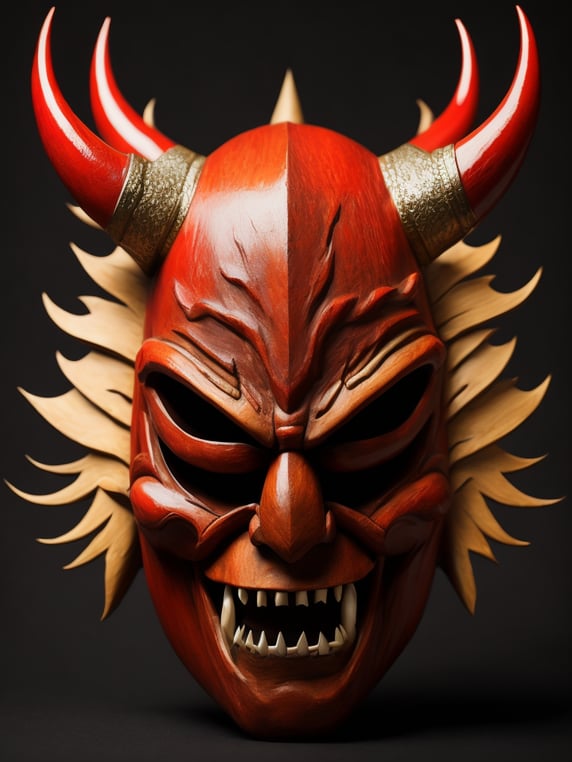Premium Free ai Images | wooden red japanese demon mask with fangs and ...