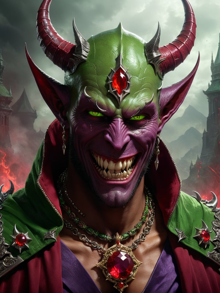 Premium Free ai Images | warlock tiefling devil horns purple eyes ...