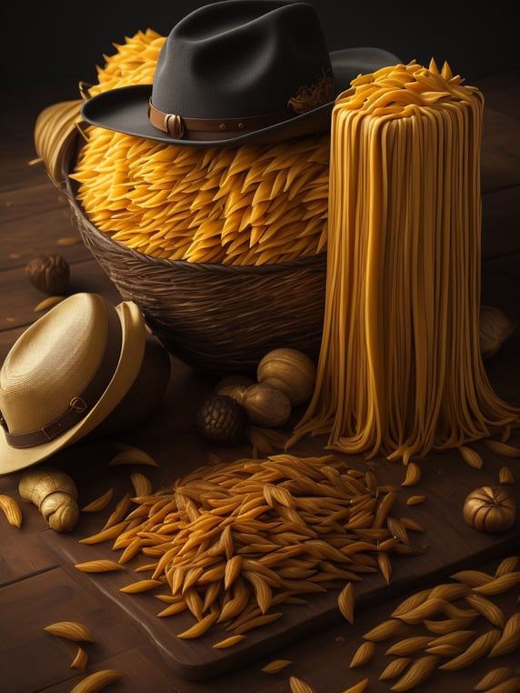 Premium Free ai Images | lot of pasta harvests man hat western farm