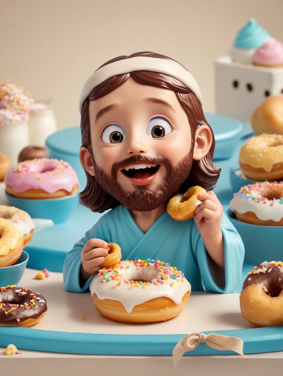Premium Free ai Images | jesus eating sweet donut