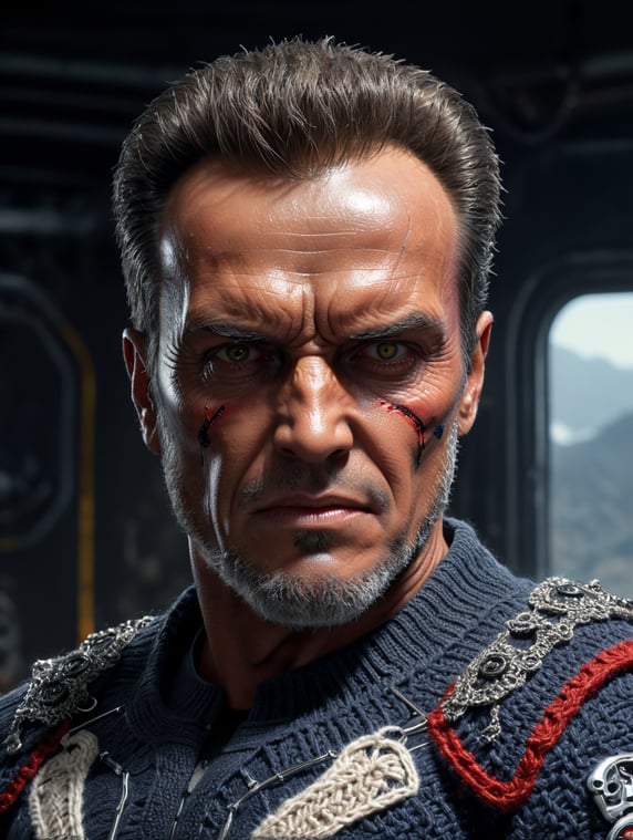 Premium Free ai Images | terminator wearing very hirsute crocheted ...