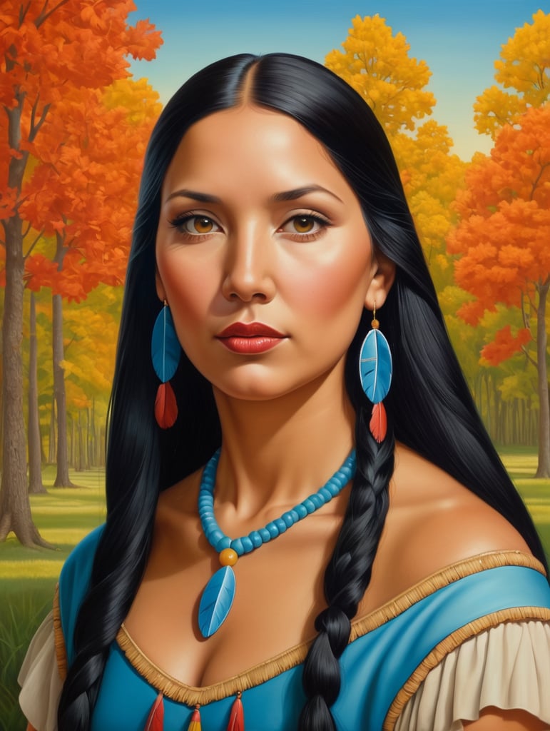 Premium Free ai Images | pocahontas painting oil portrait usa style of ...