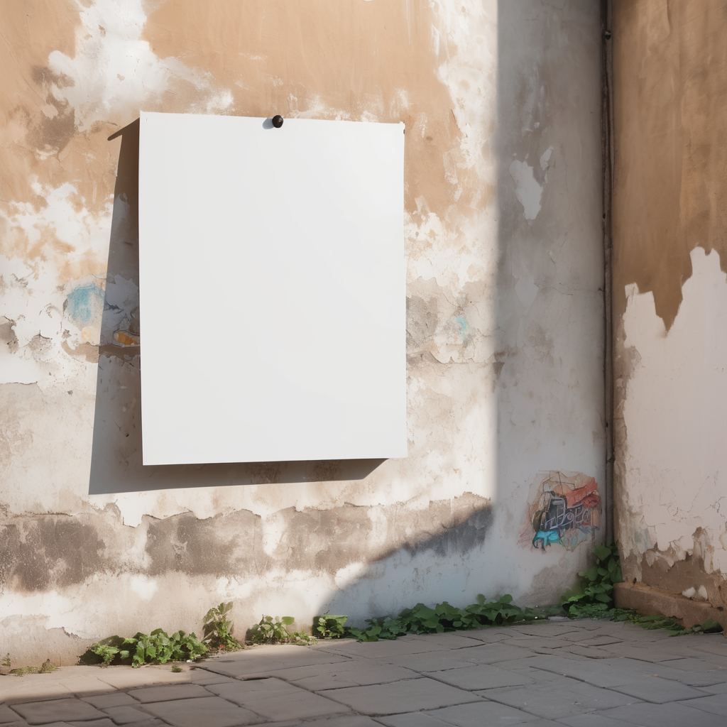 Premium Free ai Images | white blank poster hangs on an old shabby wall ...