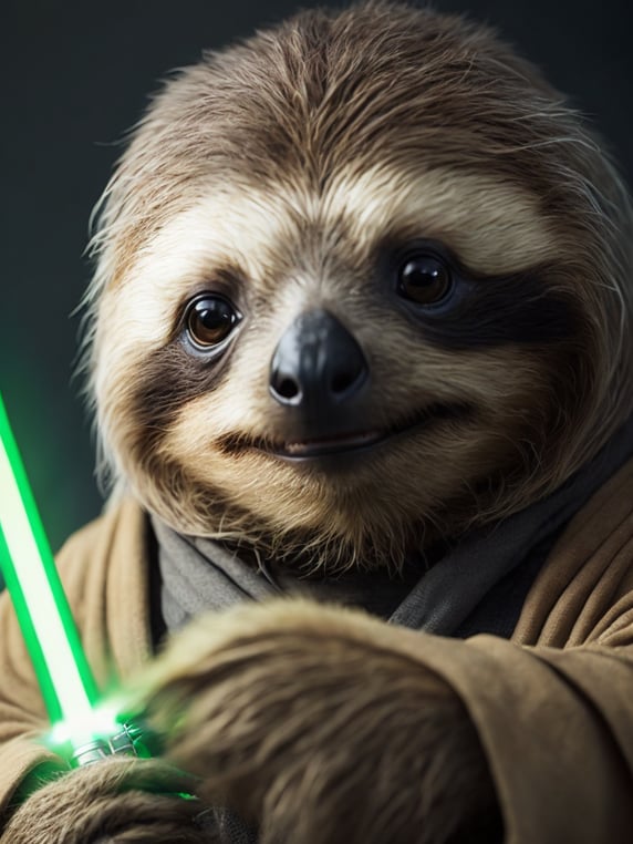 Premium Free ai Images | sloth jedi holding green lightsaber