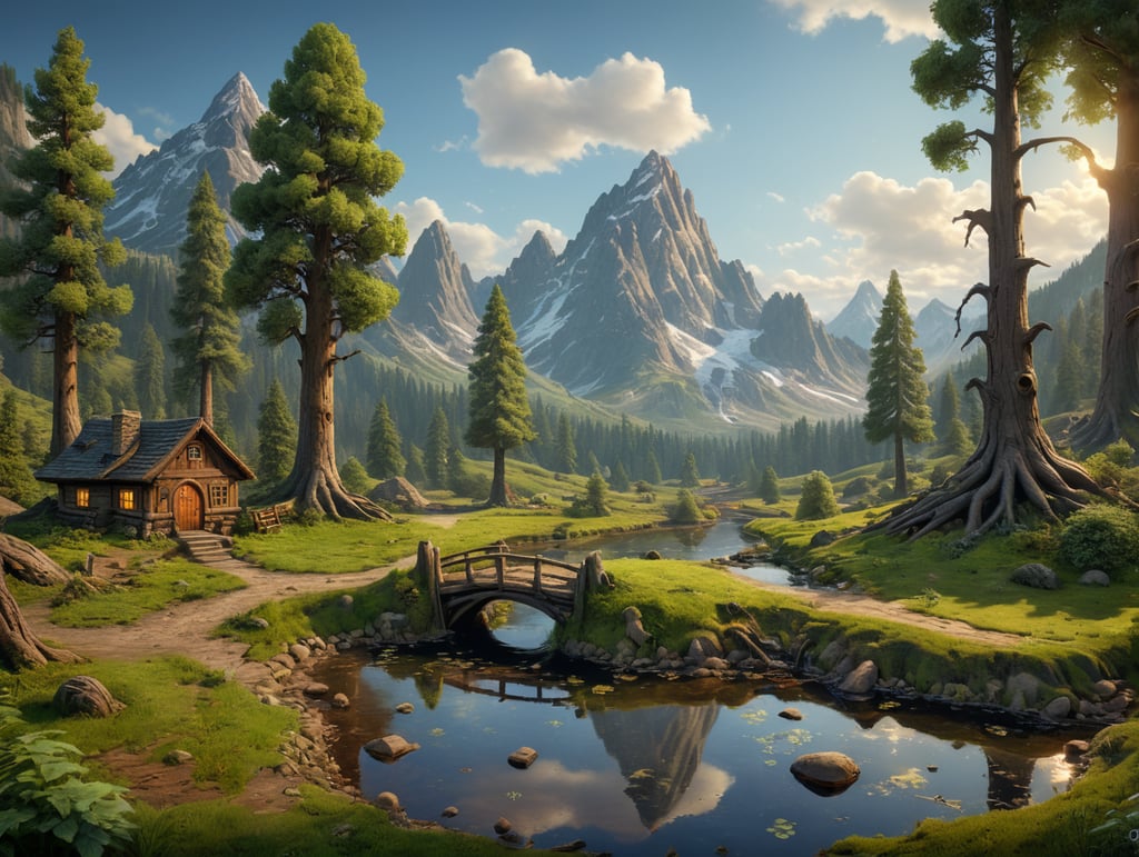 Premium Free ai Images | simple cartoon nature scene with mountains and ...