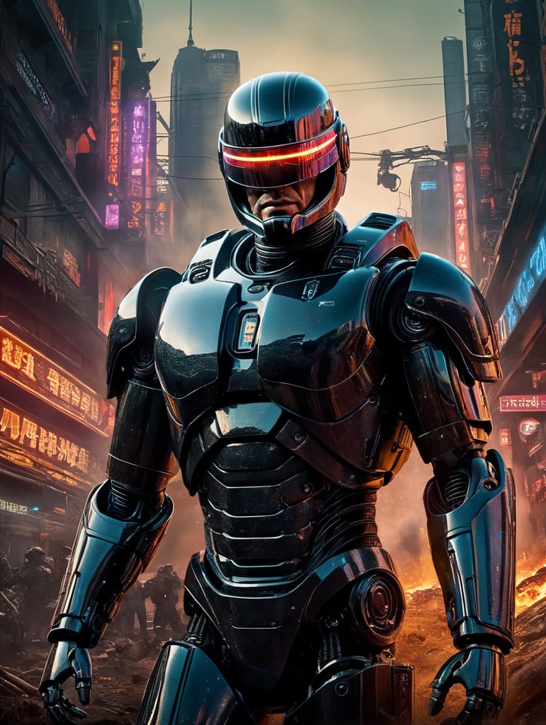 Premium Free ai Images | robocop movie poster neon style cyberpunk ...