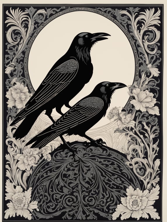Premium Free ai Images | th century style woodcut raven black and white ...