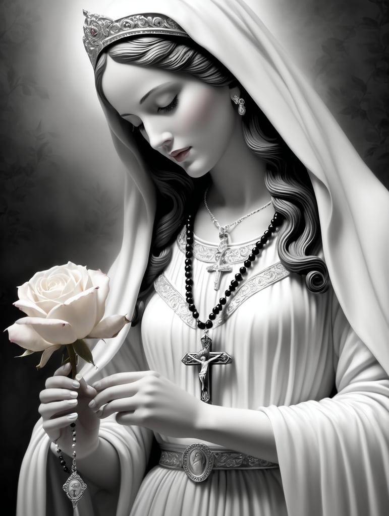 Premium Free ai Images | virgin mary holding roseary with rose in ...