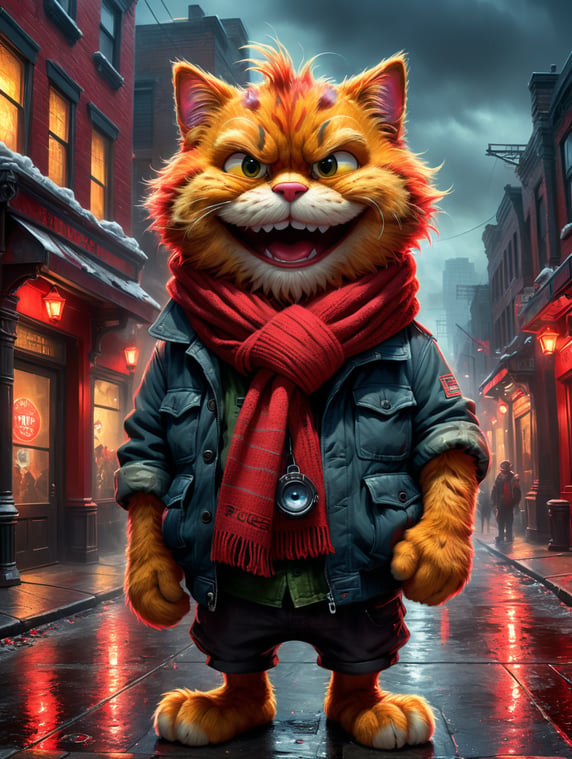 Premium Free ai Images | cute flufy garfield standing outside wearing ...
