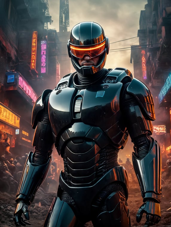 Premium Free ai Images | robocop movie poster neon style cyberpunk ...