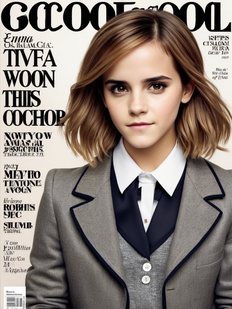 Premium Free ai Images | glossy magazine cover emma watson school girl