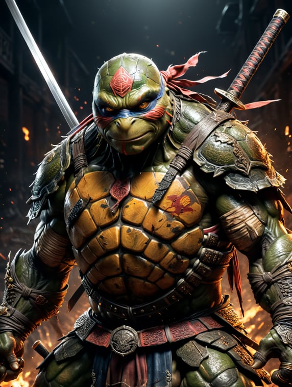 Premium Free ai Images | ripped ninja turtle with samurai swords in hands