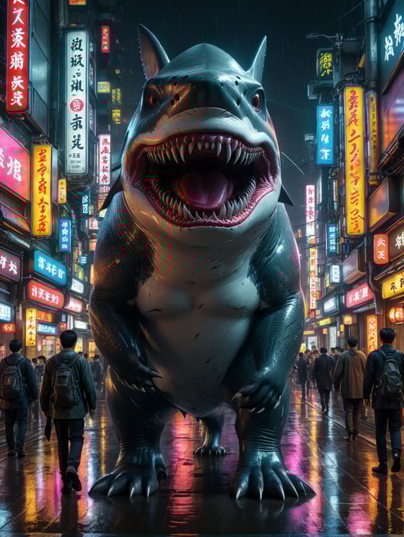 Premium Free ai Images | giant japanese shark translucent stories tall ...