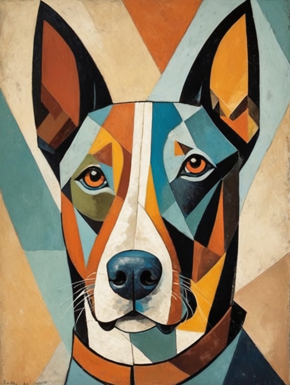 Premium Free ai Images | dogs face pablo picasso cubism vibrant colors