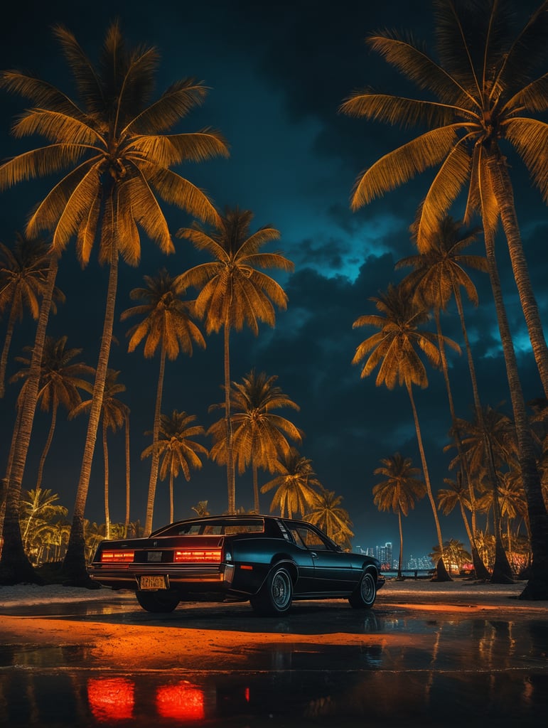 Premium Free ai Images | scarface miami palm trees neon lights beach ocean