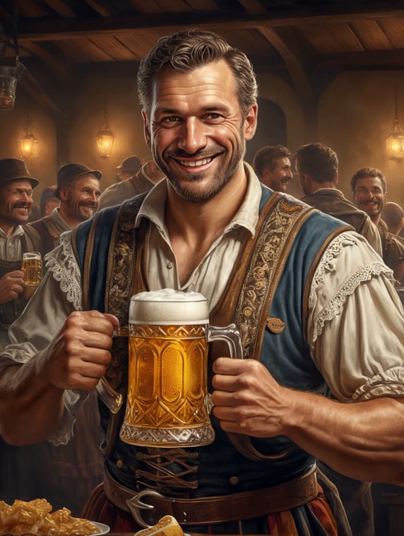 Premium Free ai Images | bavarian man holding mug of beer happy ...