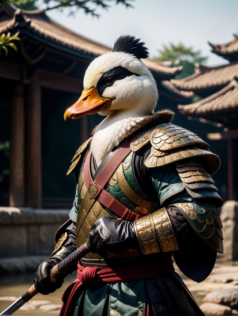 Premium Free ai Images | duck samurai battlefield hyper realistic