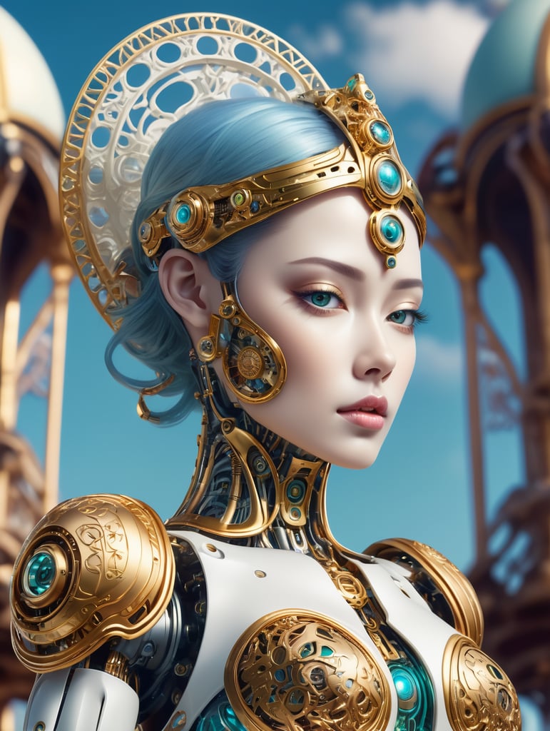 Premium Free ai Images | female robot with an art nouveau cyberpunk ...