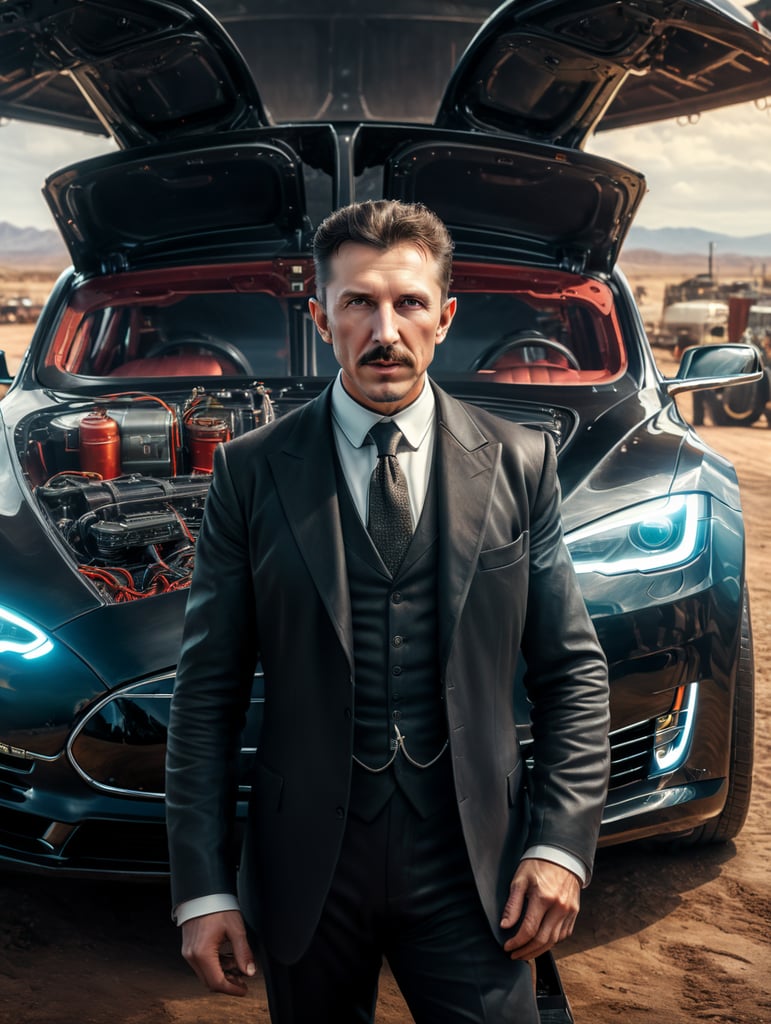 Premium Free ai Images | nikola tesla looks directly into the camera ...