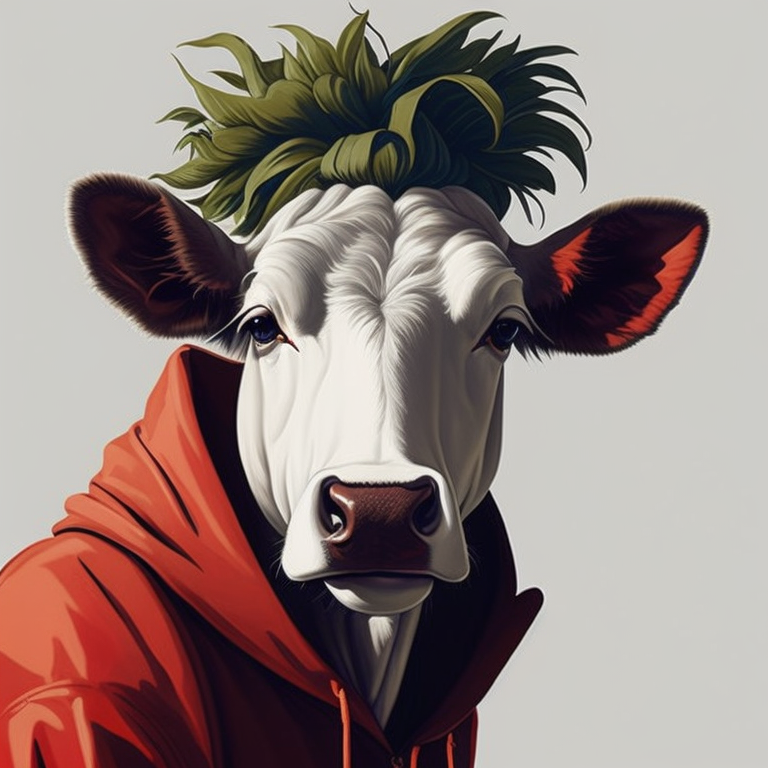 Lumenor AI Image Generation - white cow face smile portrait red hoodie ...