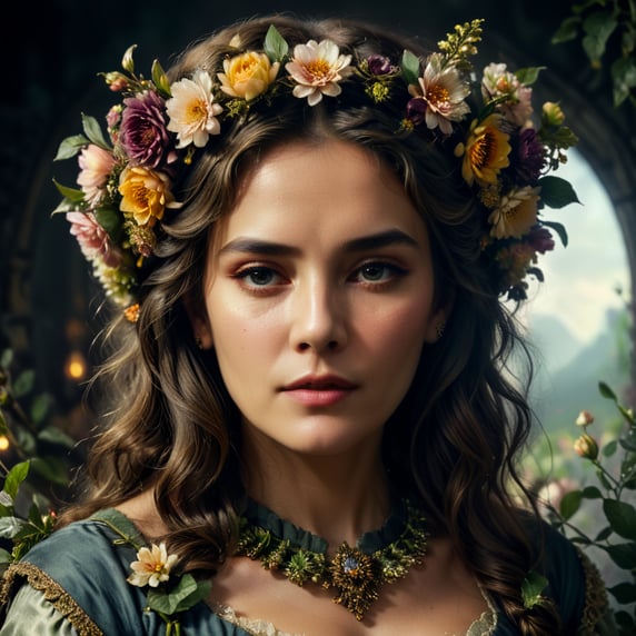 Premium Free ai Images | vintage spring queen portrait with flowers and ...
