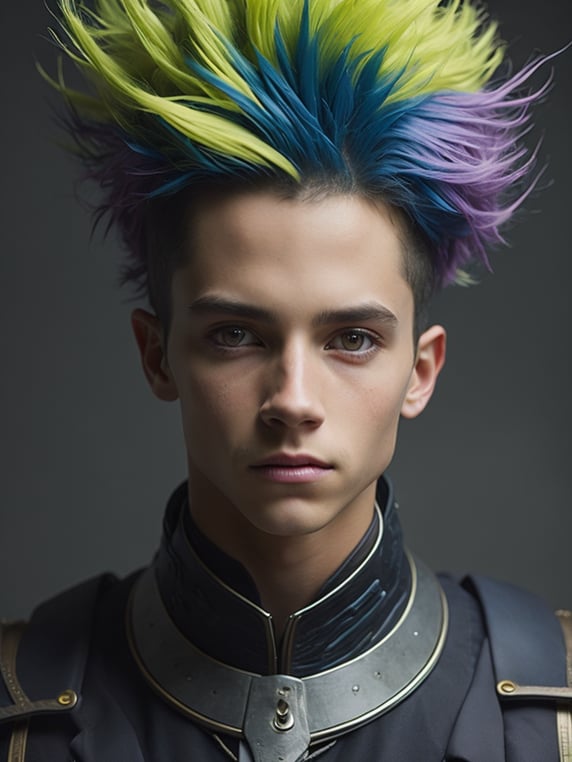 Premium Free ai Images | yr old boy with rainbow mohawk and drums