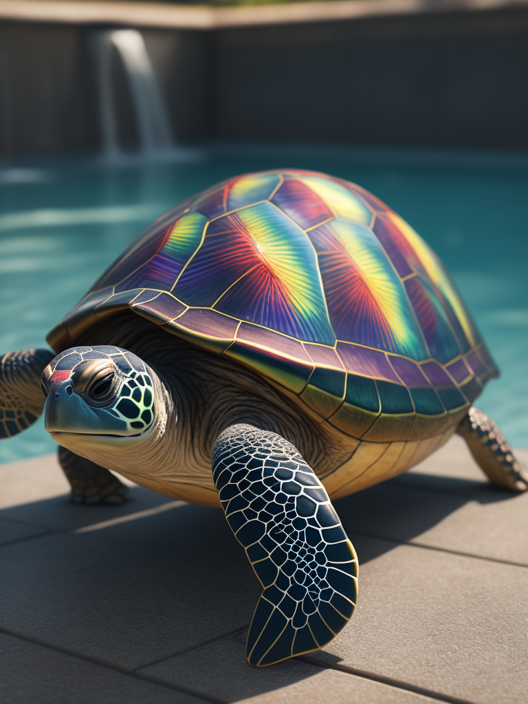Lumenor AI Image Generation - turtle with rainbow shell in pool