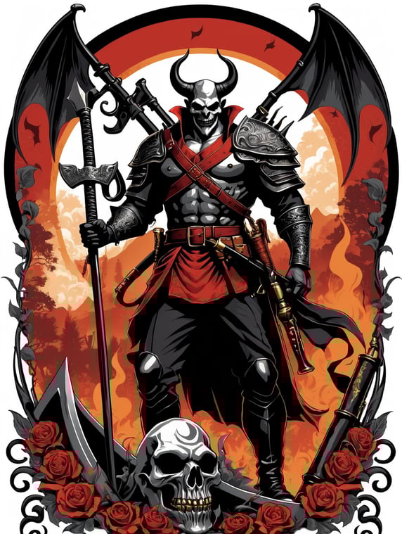 Premium Free ai Images | shirt illustration devil soldier holding ...