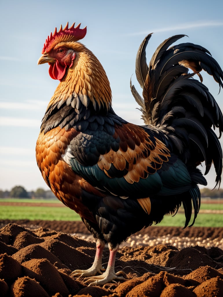Premium Free ai Images | giant rooster stands on farm field the rooster ...