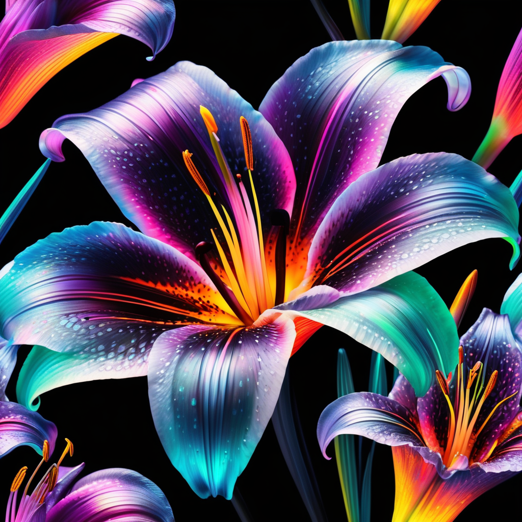 Premium Free ai Images | holographic neon lily with black background