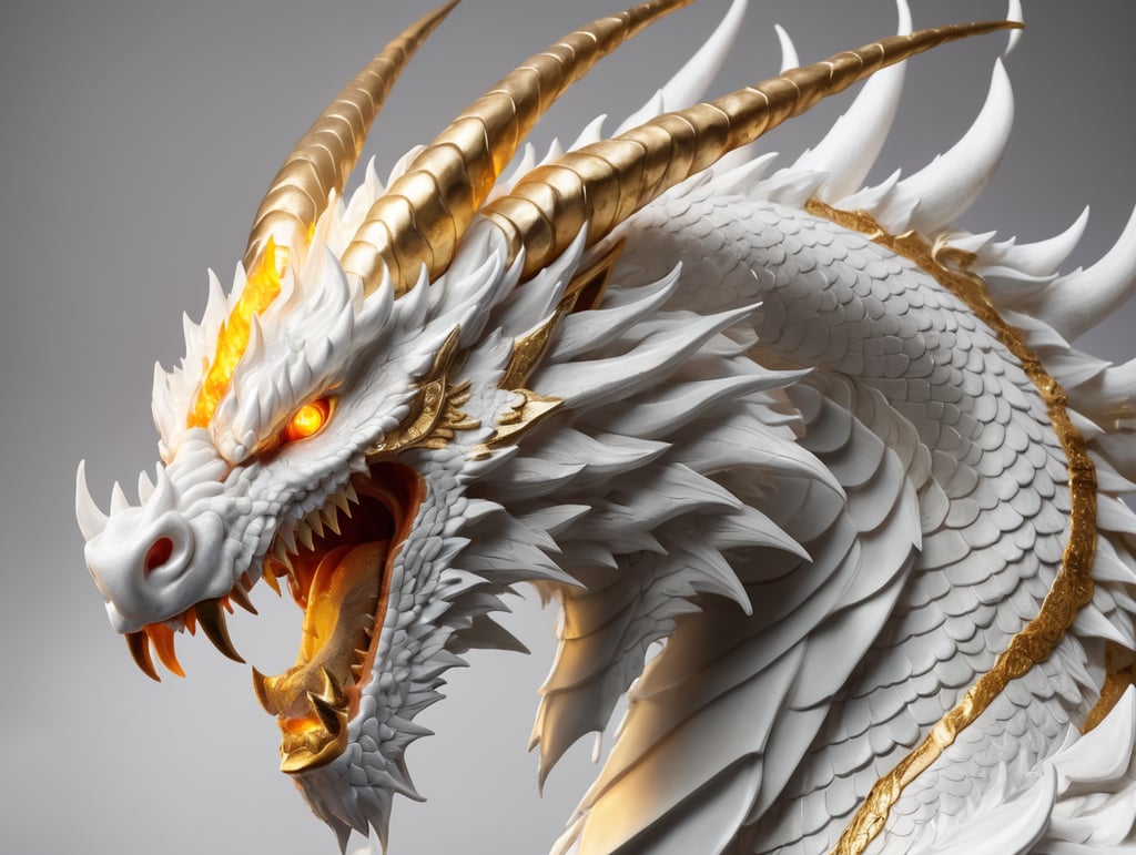 Premium Free ai Images | ferocious white and golden dragon with fire ...