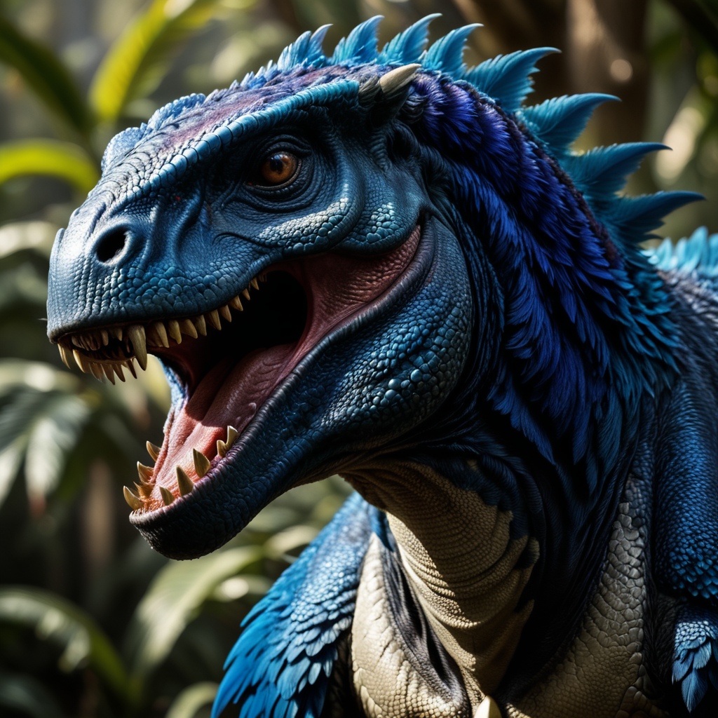 Premium Free ai Images | blue feathered rex vibrant colors depth of ...