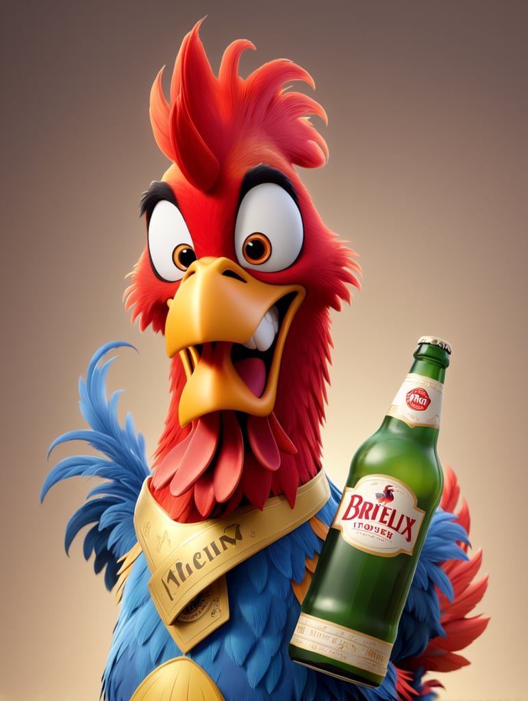 Premium Free ai Images | drunk rooster holding beer