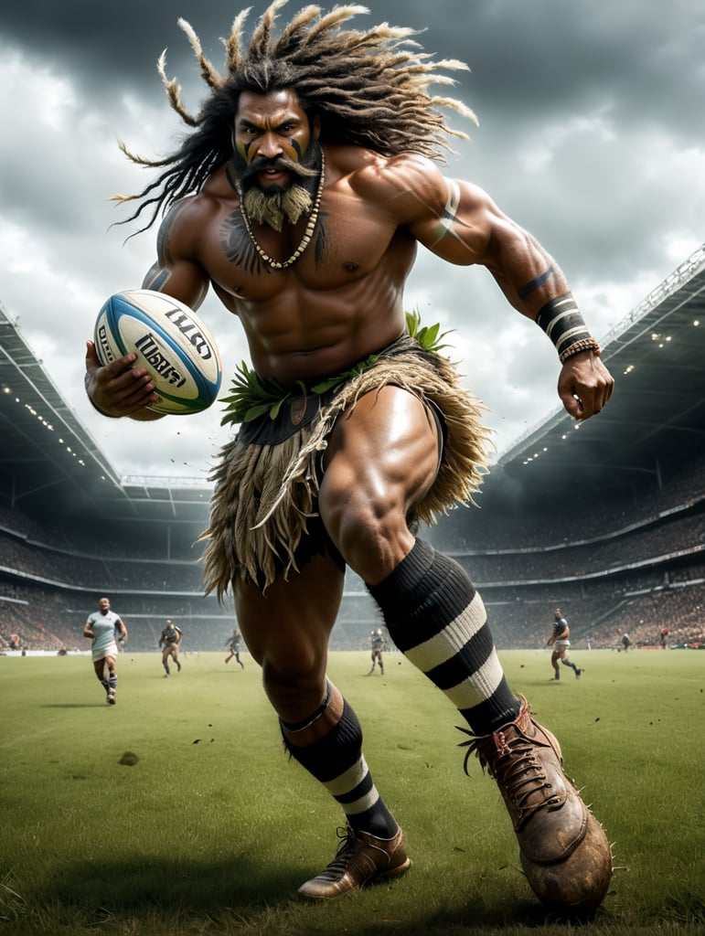Premium Free ai Images | fijian warrior with long hair dressed in grass ...