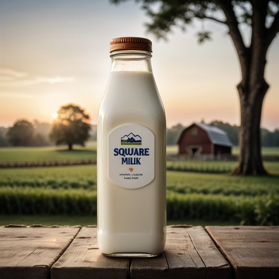 Premium Free ai Images | mockup of square bottle of milk early morning ...