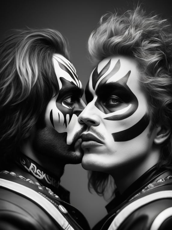 Premium Free ai Images | rock band kiss faces painted black and white ...