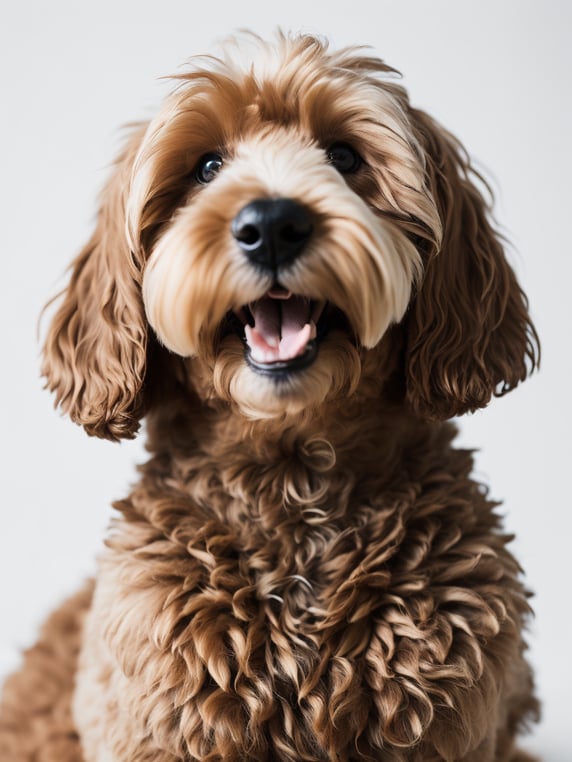 Premium Free ai Images | australian labradoodle seat smiling on whithe ...