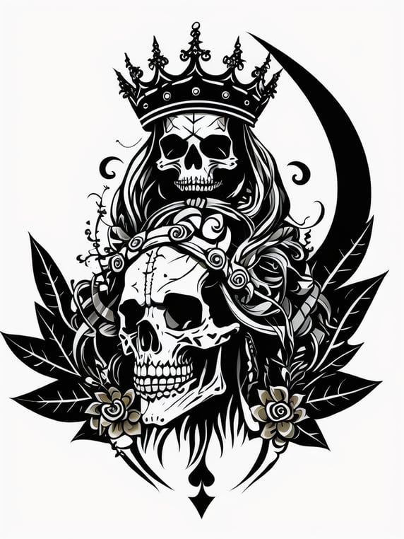 Premium Free ai Images | vector art of queen skeleton tattoo
