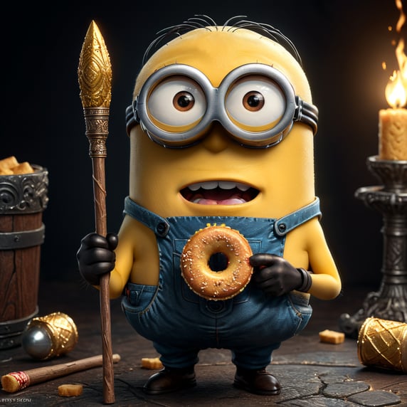 Premium Free ai Images | minion with holding cracker stick
