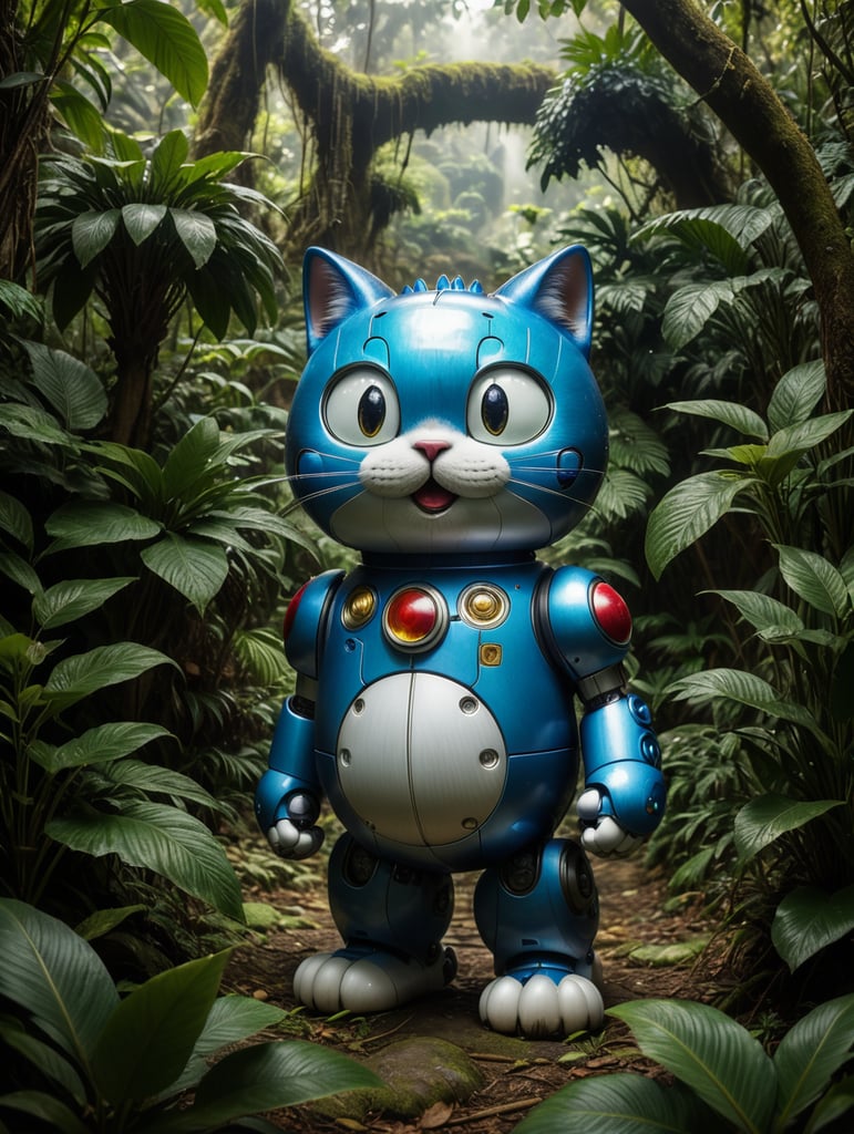 Premium Free ai Images | doraemon in the old jungle
