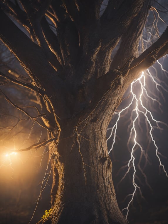 Premium Free ai Images | lightning strikes tree the tree catches fire