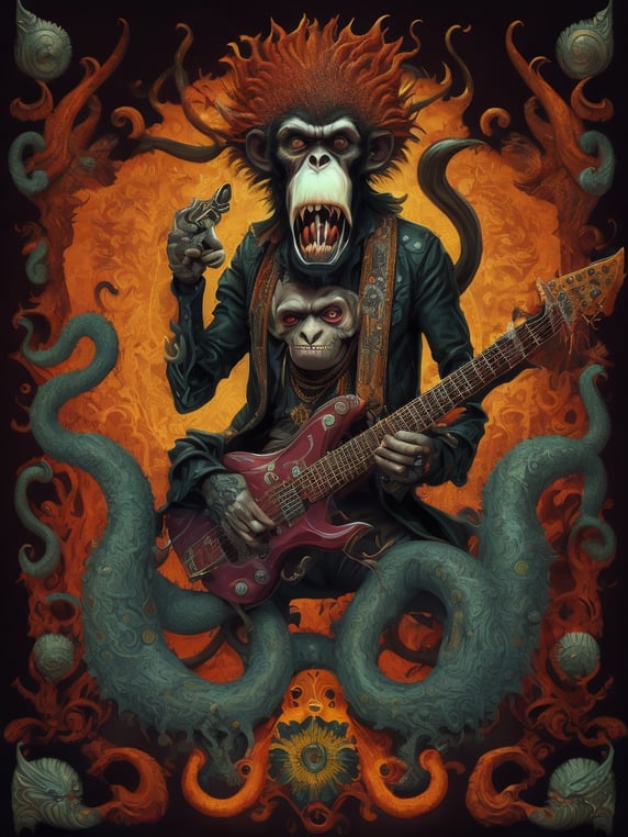 Premium Free ai Images | monkey octopus demon playing heavy metal ...
