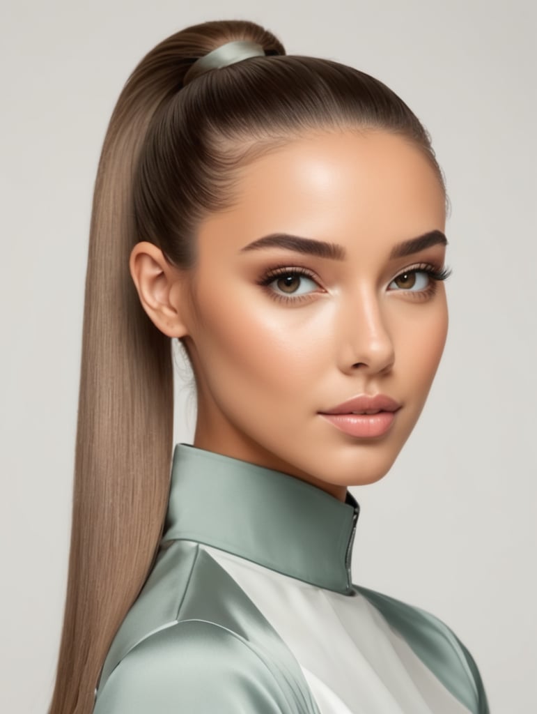 Premium Free ai Images | cute girl face with sleek ponytail hair