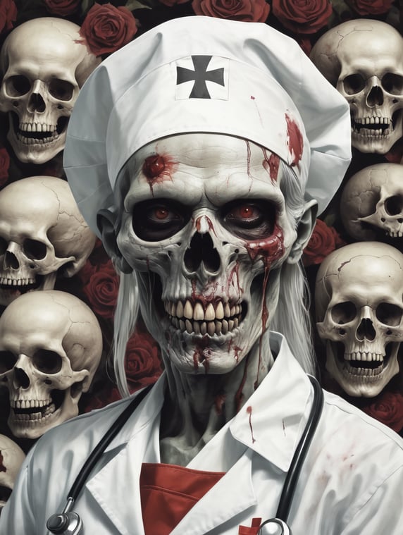 Premium Free ai Images | zombie nurse skull background drawin