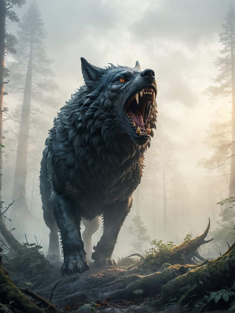 Premium Free ai Images | fenrir in misty forest
